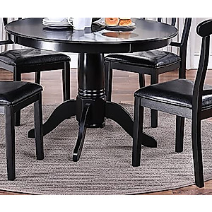 LCH Classic Design 5pc Set,Round Table with 4 Side Upholstered Chairs Cushion Fabric Upholstery Seat,Rubberwood Black Color Furniture for Dining Romm,Living Room,Easy to Assemble