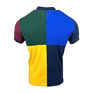 POLO RALPH LAUREN Men's Big Pony Custom Slim Fit Mesh Crest Polo Shirt (Green Quad Multi,2XL)