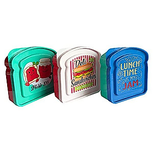Set of 3 Food Storage Sandwich Containers, 2 cups / 16 oz / 490 ml - 3 Different Designs. Great for Meal Prep. Kids or Adult Lunch Box - BPA Free and Reusable