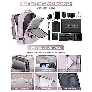 VGCUB Large Travel Backpack Bag for Women Men,Carry on Backpack,17 Inch Laptop Business Work Waterproof Backpack with Laptop Compartment,Person Item Flight Approved,Mochila de Viaje,Pink