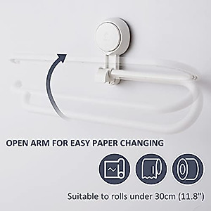TAILI Suction Cup Paper Towel Holder Under Cabinet, No Drilling Plastic Paper Towel Rack for Kitchen, Reusable Paper Towel Hanger, Wall Mount Paper Towel Holder White
