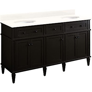 Signature Hardware 953349-60-UM-0 Elmdale 60" Free Standing Double Basin Vanity Set with Mahogany Cabinet, Wood Vanity Top, and Porcelain Undermount Sink - No Faucet Holes