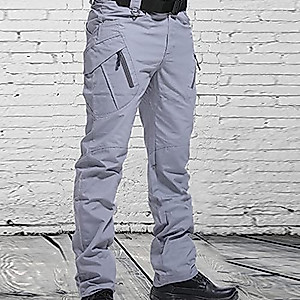 Men's Assault Tactical Pants Big & Tall Outdoor Military Cargo Pants Zip Pockets Combat Pants Work Utility Trousers Gray