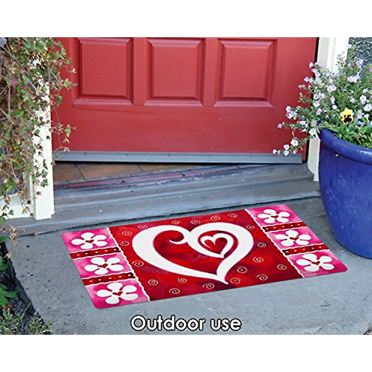 Toland Home Garden 800217 Heart & Flowers Valentines Door Mat 18x30 Inch Spring Outdoor Doormat for Entryway Indoor Entrance
