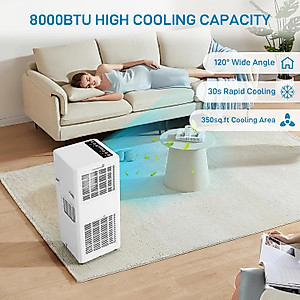 Acekool 8000BTU Portable Air Conditioner, Portable AC Unit with Remote Control, Energy-Efficient Cooling for 350 Sq.ft Spaces, 3-In-1 Cool, Fan, Dehumidify Modes, Portable AC for bedroom room indoor