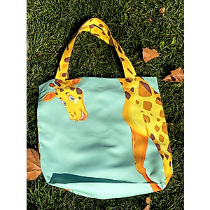 Giraffe Gifts for Women - Funny Giraffe Decor - Giraffe Lover Gift Bag for Women - Canvas Reusable Large Halloween Tote Bag for Grocery Shopping Beach - Book Tote Bag - Teacher Tote (Green - Giraffe)