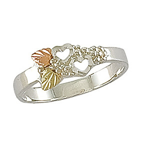 Landstroms Black Hills Gold Womens Heart Ring in Sterling Silver with 12k Gold Leaves - Size 8