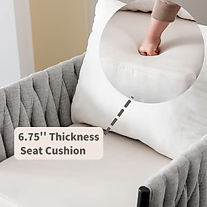 Ya-Home Modern Accent Chair with Ottoman, Velvet Upholstered Side Chair Single Sofa Armchair with Black Metal Legs for Living Room Bedroom Reception Room, Beige