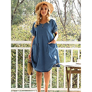 Minibee Women's Ruffle Oversize Casual Midi Dresses with Pockets (3XL, Denim Blue)