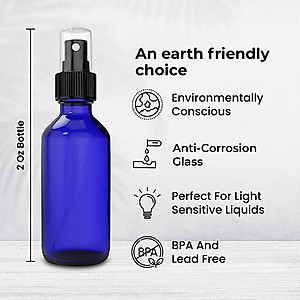 CULINAIRE 2oz Glass Spray Bottles for Essential Oils with Gold Pen Marker, Small Fine Mist Spray Bottle, Refillable, for Hair Spray, Essential Oils, Colognes, and Hand Sanitizers, Blue, Pack of 24