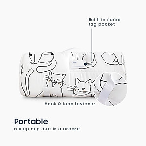 Wake In Cloud - Extra Long Nap Mat with Removable Pillow for Kids Toddler Boys Girls Daycare Preschool Kindergarten Sleeping Bag, Space Stars Rockets on Gray Grey, 100% Cotton with Microfiber Fill