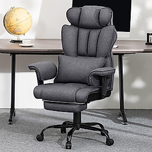 Executive Office Chair Big and Tall with Massage Lumbar Support 450lbs Reclining Office Chair with Footrest Heavy Duty Desk Chair High Back Ergonomic Fabric Chair for Heavy People Dark Gray