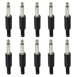Ancable 10-Pack 1/4-Inch Mono Phone Plug, Solder Type Cost-Effective Plastic 6.35mm TS Connector with Shrinkle Tube for Guitar, Instrument, Speaker/Microphone/Patch Cables