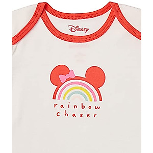 Amazon Essentials Disney | Marvel | Star Wars | Princess Baby Girls' Short-Sleeve Bodysuits, Pack of 6, Minnie Rainbow Chaser, 18 Months