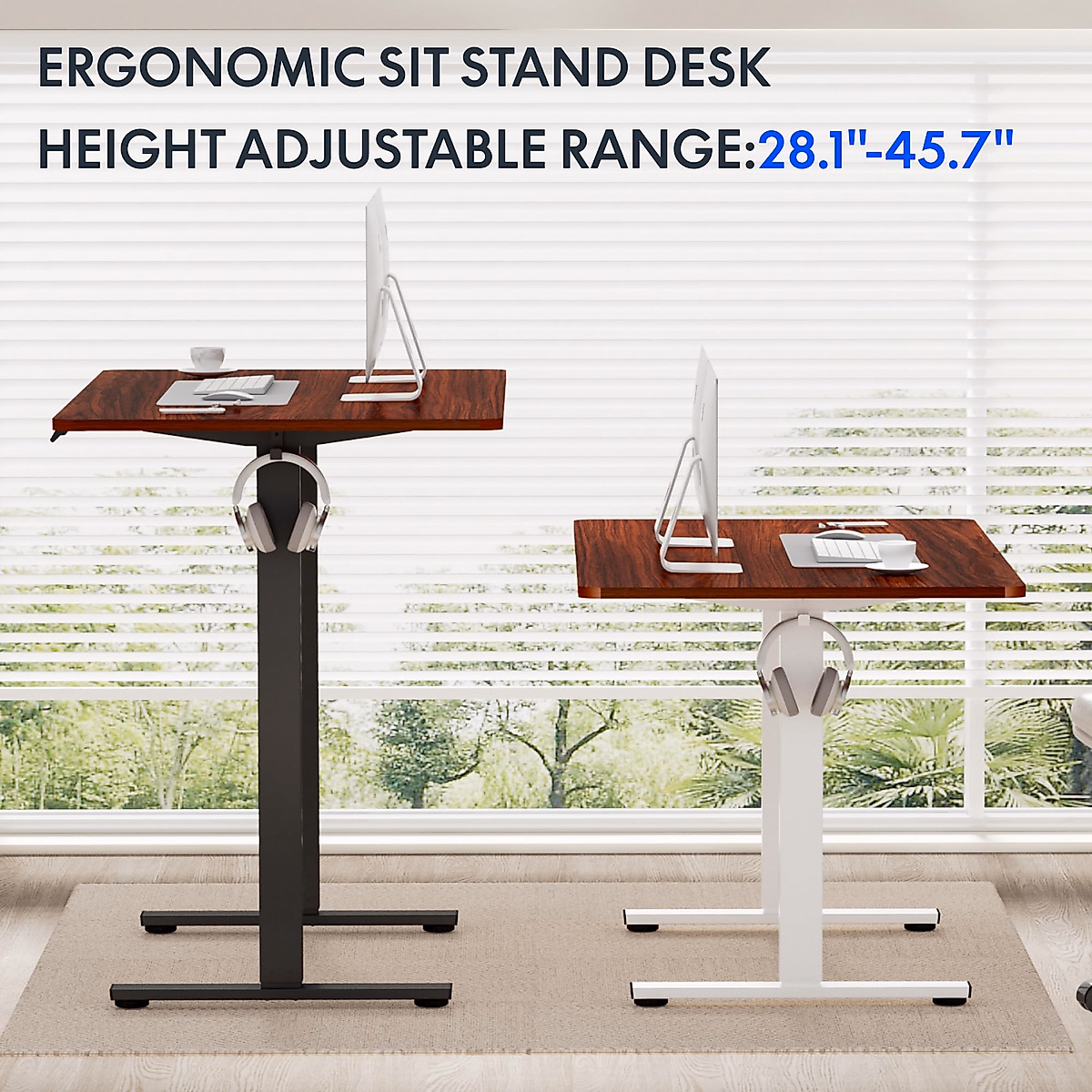 FLEXISPOT EN2 Whole-Piece Standing Desk, 55 x 28 Electric Stand Up Height Adjustable Desk (White Frame + 55" Mahogany Top, 2 Packages)