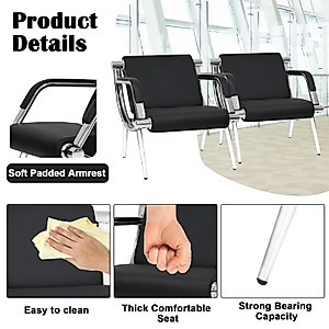 Kinbor 2Pcs Reception Chairs - Black PU Leather Lobby Chairs, Airport Chairs