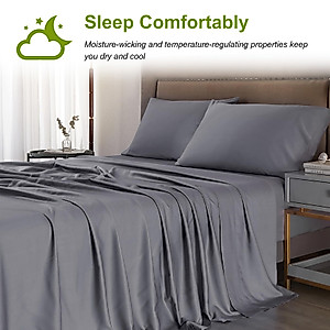 Ivellow Deep Pocket King Sheets, Rayon Derived from Bamboo, Extra Deep Pocket up to 18"-24", Hotel Luxury Cooling Sheets for King Size Bed, Silky Soft, Smooth, Breathable Bed Sheets Grey