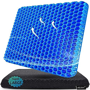 Super Large Gel Seat Cushion for Long Sitting - 19inch Office Chair Car Seat Wheelchair Cushion for Coccyx, Sciatica, Back, Tailbone Pain Relief - Cool, Soft & Breathable Pillow with Non-Slip Cover