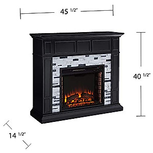 SEI Furniture Drovling Marble Tiled Electric Fireplace, Black-White-Gray