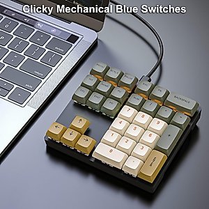 LINKEET Mechanical Numpad Rainbow Backlit Clicky Blue Switches Wired USB Number Pad 33-Key NKRO Numeric Keypad with XDA PBT Keycaps External Keyboard Num Pad for Laptop, Mac - Brown Grey