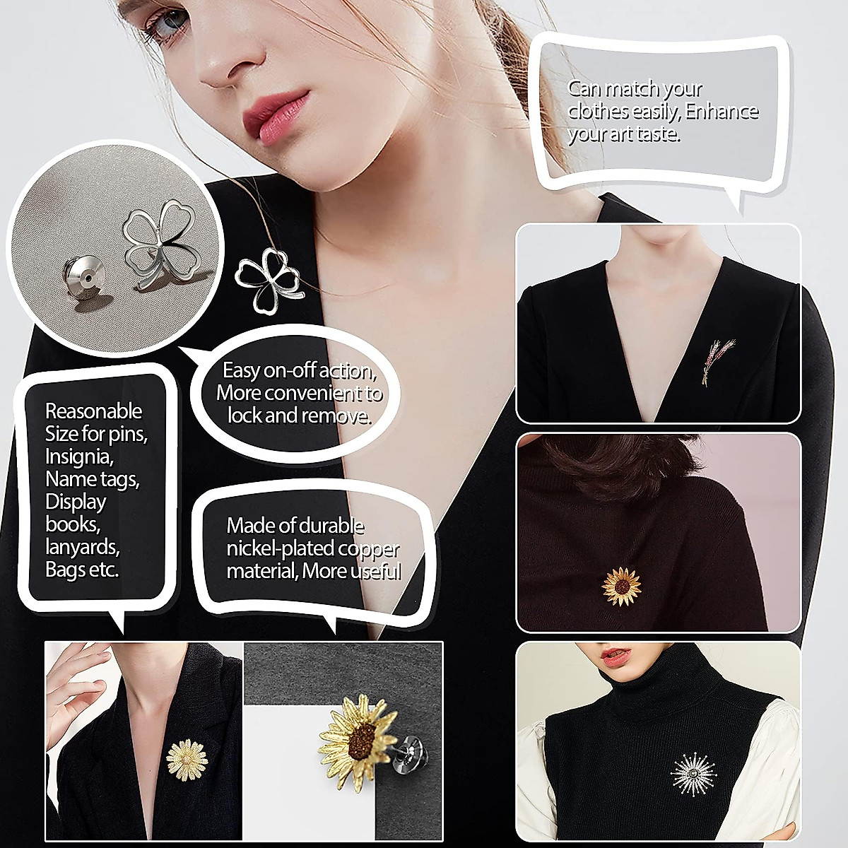 30 Pieces Metal Pin Backs Locking Pin Keepers Locking Clasp