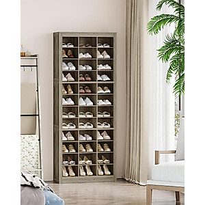 Hzuaneri Shoe Storage Cabinet, 36 Pairs Free Standing Closet Organizer, 8.8 inch Widened Cell Wood Shoe Organizer, 12 Tiers Vertical Space Saving Shoe Rack for Entryway, Bedroom, Greige SR20705B
