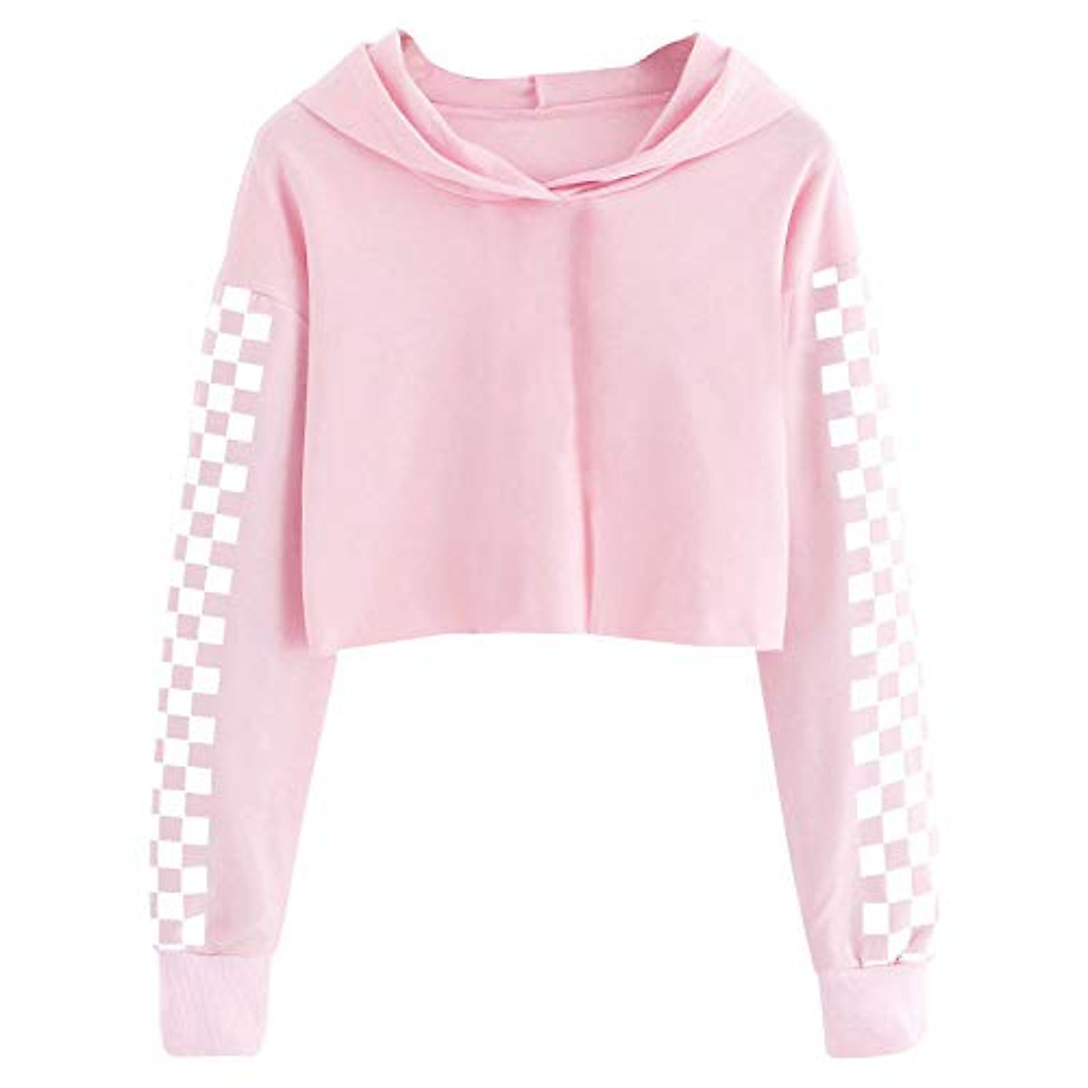 Imily Bela Kids Crop Tops Girls Hoodies Cute Plaid Long Sleeve Fashion Sweatshirts Pink