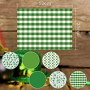 Whaline St. Patrick's Day Tissue Paper 90 Sheet Green Plaid Shamrock Clover Pattern Art Tissue Bulk Irish Spring Holiday Wrapping Paper for DIY Crafts Party Gift Bag Packing Birthday Favors, 14 x 20"