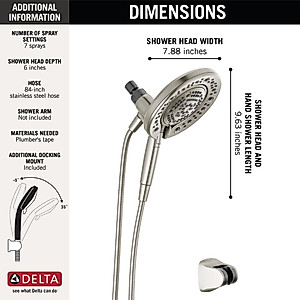 Delta Faucet 7-Setting In2ition Dual Shower Head with Handheld Spray, Brushed Nickel Shower Head with Hose, Showerheads & Handheld Showers, Handheld Shower Heads, Satin Nickel 75687DSN