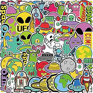 50Pcs Outer Space Stickers Alien UFO Cartoon Decals DIY Laptop Car Motorcyle Skateboard Kids Cool Graffiti Stickers Toys Cute Vinyl Stickers Gifts for Girls,Boys,Kids Decoración De Pegatinas