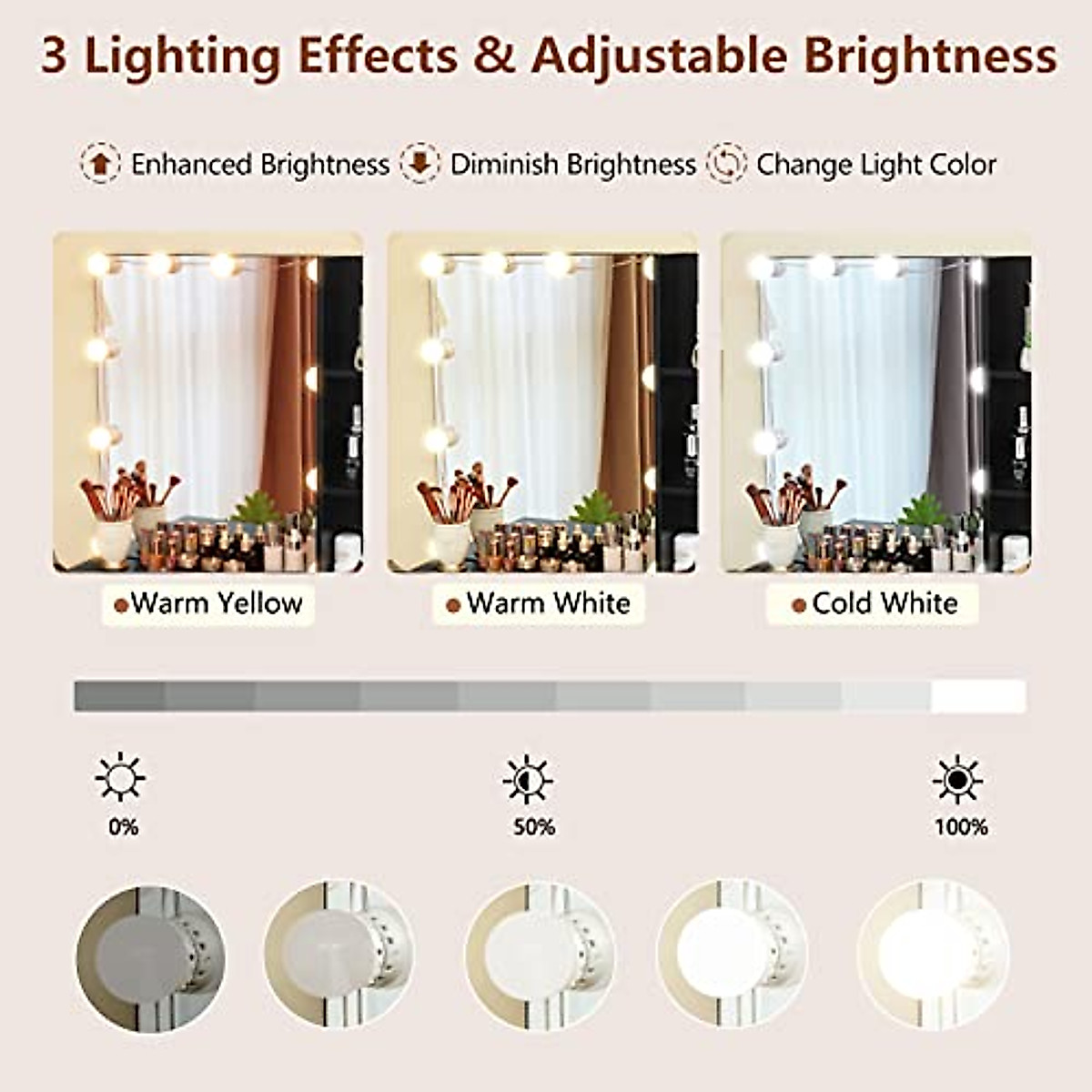 usikey 43.5in Large Vanity Desk with Mirror and 10 LED Lights, Makeup Vanity Table with Lights and 5 Drawers, Black Vanity Table Vanity Set with Storage Shelves and Stool for Women Girls, Black