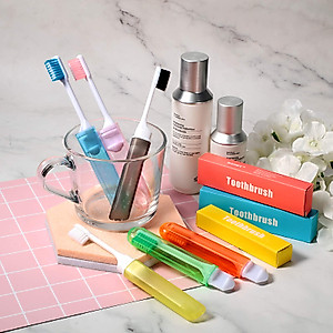 6 Pieces Travel Toothbrush Mini Travel Toothbrush Kit Folding Toothbrush Comes with a Toothbrush Box for Travel, Camping, School, Home, Business Trip (Gold, Black)