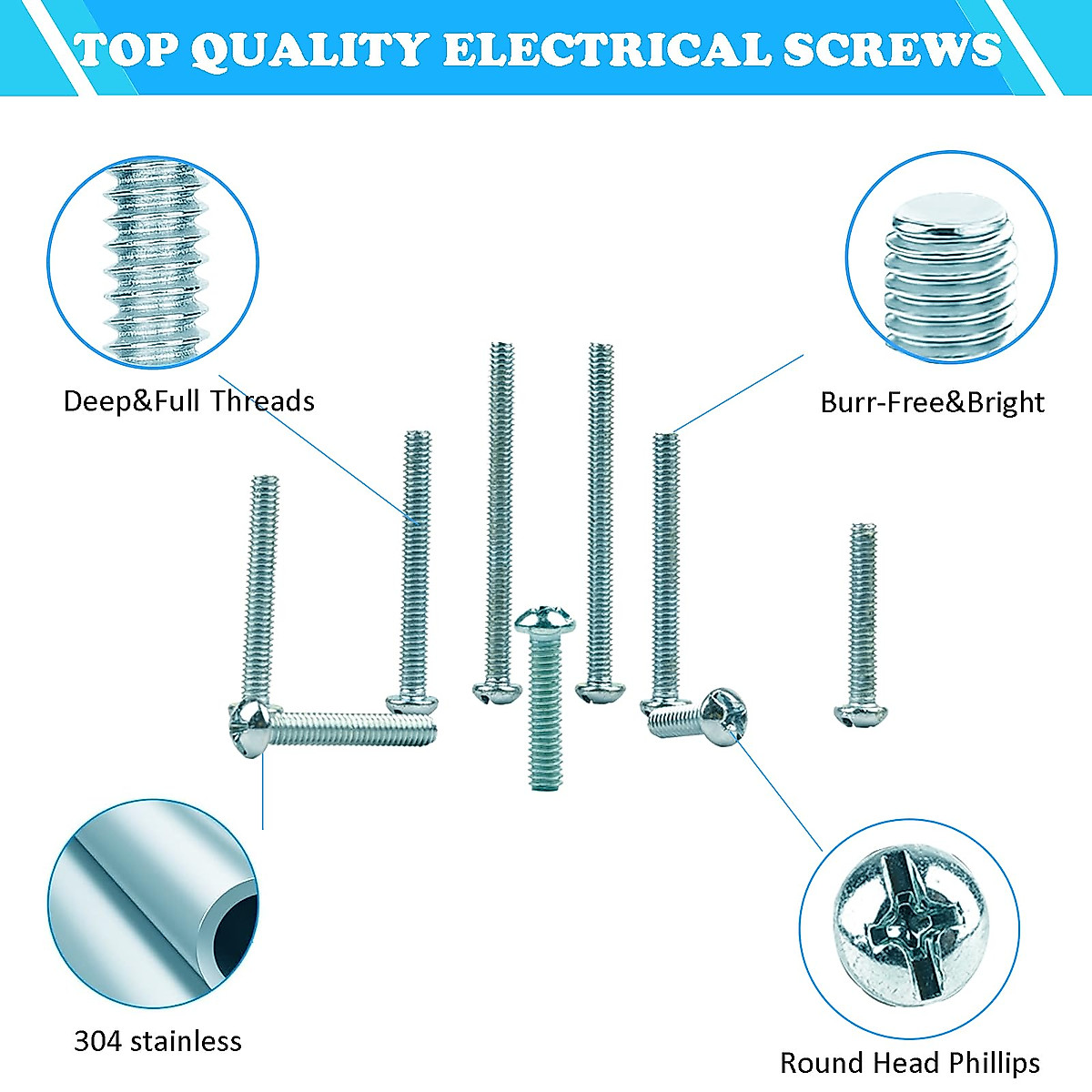 T.K.Excellent #8x1/2 to #8x2 Machine Screws Assortment Kit Electrical Outlet Screws Fully Threaded Phillips Drive, 370 Pcs
