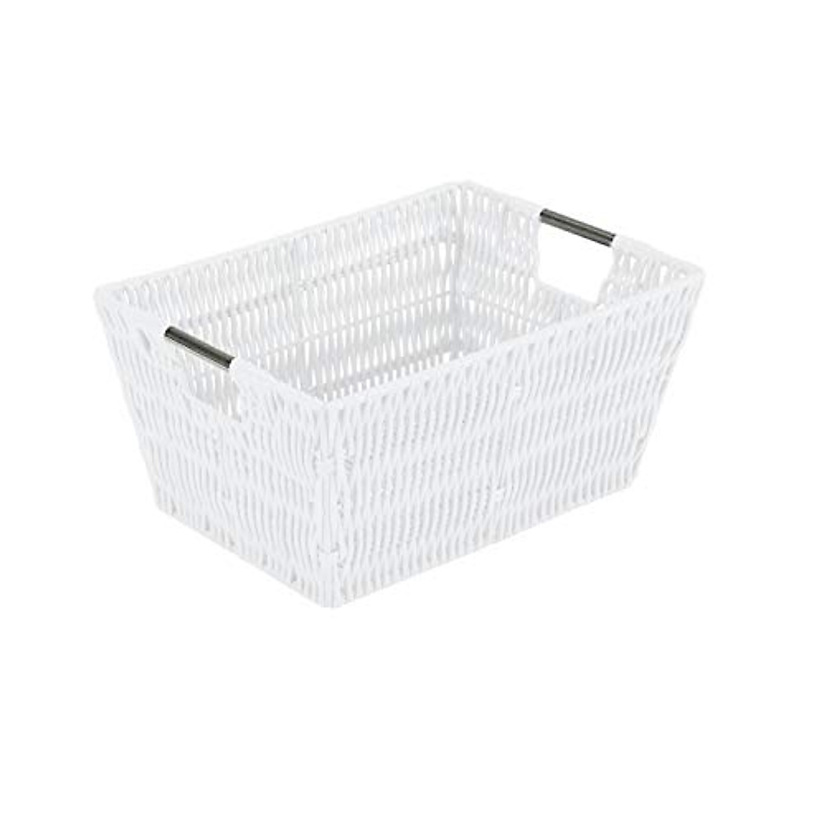 Simplify 3 Pack Set Woven Baskets with Handles, for Storage, Blankets, Toys, Books, Ideal for Home, Office, Dorm, Playroom, Closet, in White 3 Piece Rattan Tote