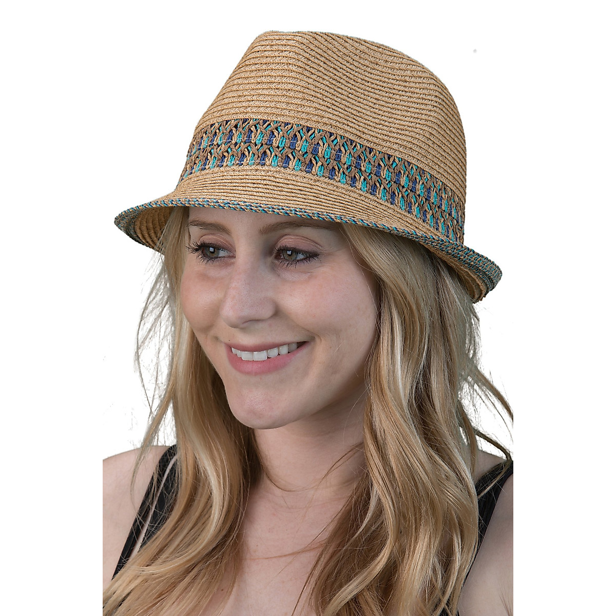 Funky Junque Multicolor Woven Fedora - Blue