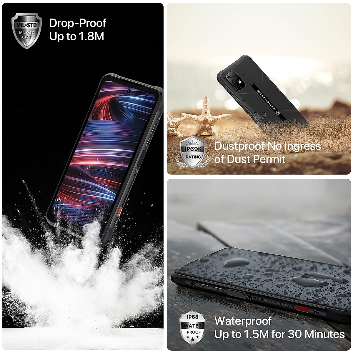 UMIDIGI Bison GT2 PRO 5G Rugged Unlocked Smartphones, 8G+256GB Waterproof IP68/IP69K Android 12 MediaTek Dimensity 900 6nm 64MP+8MP+5MP Camera 6.5" FHD 6150mAh Fast Charge NFC Cell Phone