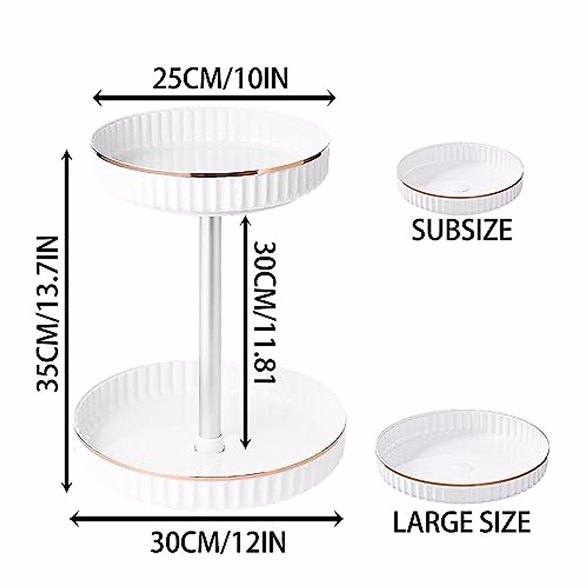 WNYNUEP 2 Tier Lazy Susan Organizer Spice Rack Organizer for Cabinet, 12 Inches Turntable and Height Adjustable Kitchen Cabinet Organizer, for Cabinet, Pantry, Kitchen, Cosmetic Table, Non-Skid White