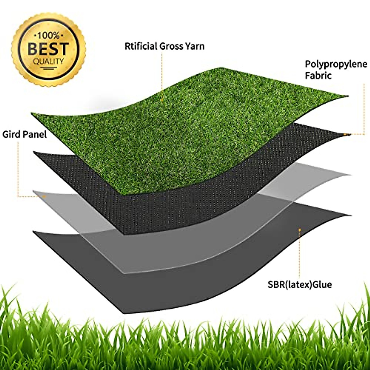 TONAHUTU Artificial Grass, Professional Dog Pee Grass 1.2in Thick Synthetic Fake Grass Artificial Grass Mat Rug Carpet for Garden Backyard Balcony Fake Grass Party Wedding Christmas Rug (3FT*5FT)