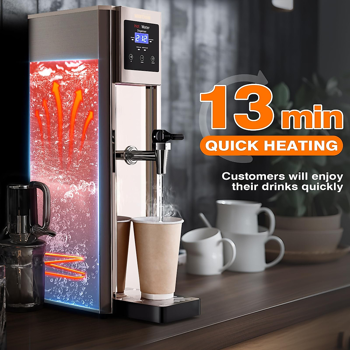Wantjoin Commercial Hot Water Dispenser with Commercial Plug, Electric Water Boiler Warmer 30L(8 Gallon)/Hour, Hot Water Machine 10L (2.5 Gallon), Instant Heating for Coffee & Milk Tea,1800W