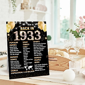 90th Birthday Party Signs with Paper Holder - 2pc Black Gold Vintage 1933 Birthday Party Table Signs Decorations for Happy Birthday Party Activities Celebration Reception Table Supplies - taogold09
