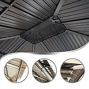 Aoodor 10' x 12' Gazebo Hardtop Roof, Aluminum Frame with Mosquito Netting and Curtain for Garden Patio, Black