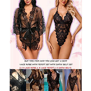 Avidlove Women Sexy Bridal Lingerie Set 2 Piece Lace Robe With Sheer Teddy Babydoll Bodysuit