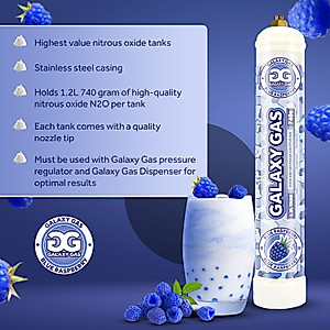 Galaxy Gas Blue Raspberry Flavor,Whipped Cream Dispenser Cartridge Tank, Nitrous Oxide 1.2L 740 Gram, Whipped Cream Tank, N2O Tank, 1 Cylinder