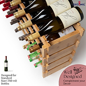 DECOMIL - 36 Bottle Large Wine Rack , Stackable & Modular Wine Storage Rack , Solid Bamboo Wine Holder Display Shelves, Wobble-Free (Four-Tier, 36 Bottle Capacity)
