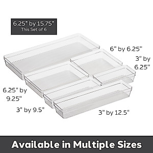 Oggi Clear Drawer Organizer - 6" X 15" (Set of 6) - Ideal for Organizing Kitchen Drawers, Office, Desk, Silverware, Kitchen Utensils, Cosmetics and Bathrooms