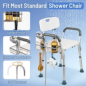 YUOROS Shower Caddy Hanging, 304 Stainless Steel Shower Organizer Rack for Shower Chair Bench for Elderly Seniors Disabled Handicap