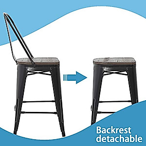 FDW Modern Bar Stool Set of 4 Counter Height Barstool with Back 24 Inches Seat Height Industrial Bar Chairs Indoor Outdoor Metal Kitchen Stools Restaurant Patio Stool Stackable