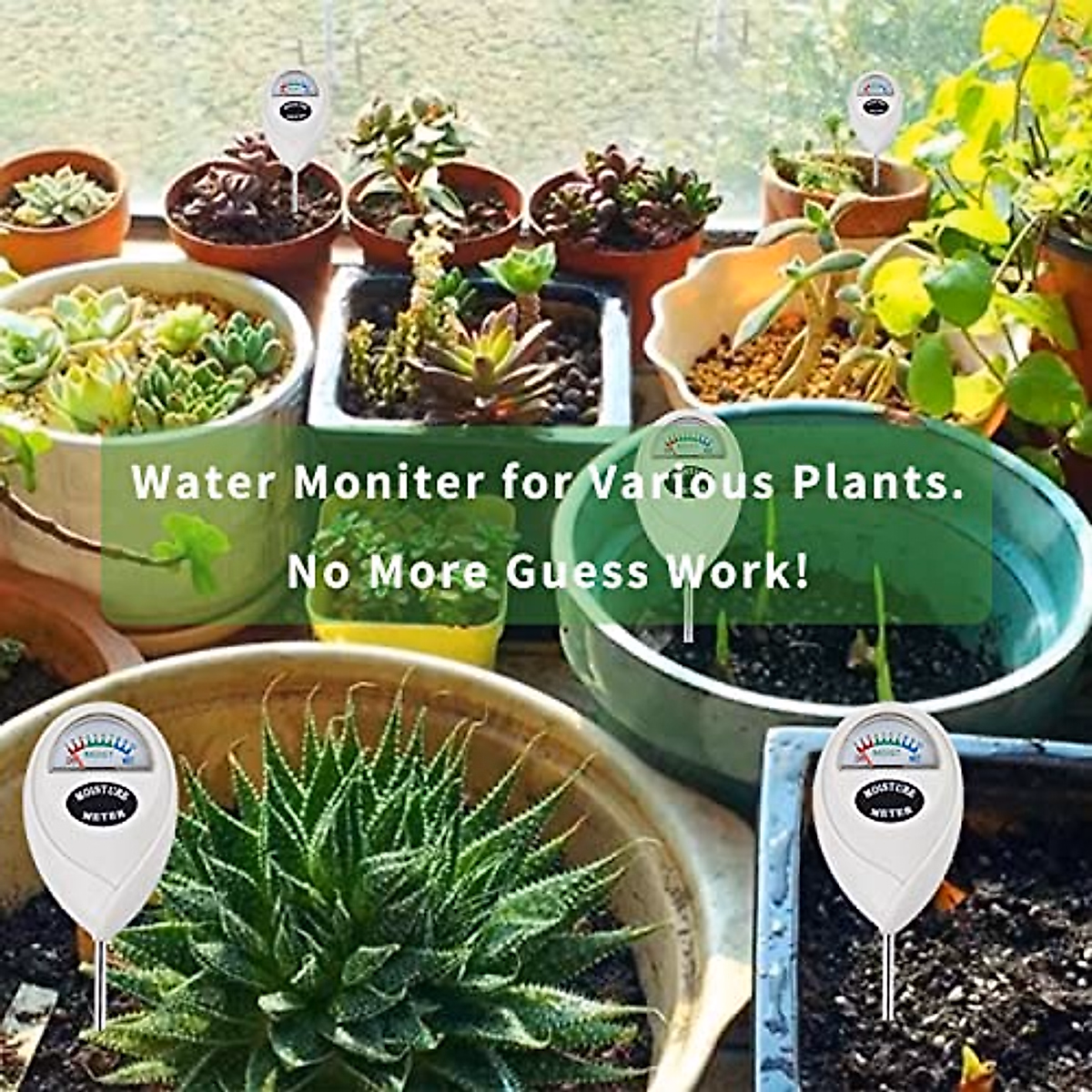 Censinda Soil Moisture Meter, Soil Moisture Monitor for House Plants, Soil Hygrometer Moisture Sensor for Indoor & Outdoor, Garden, Farm, Lawn Plant Care, No Battery Needed(White)