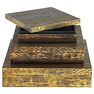 Signature Design by Ashley Keldy Box, Set of 3, 13"W x 13"D x 3"H, Metallic