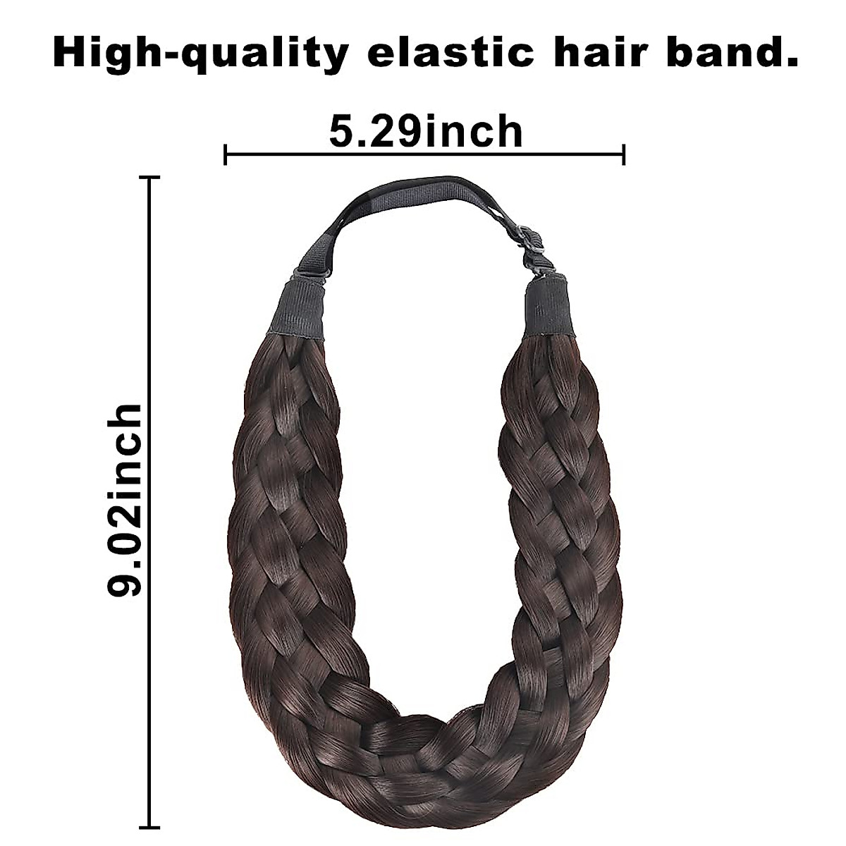 Coolcos Elastic Synthetic Chunky Hair Braid 5 Strands Braids Hair Headbands Plaited Braided Headband (Dark Brown As Image)
